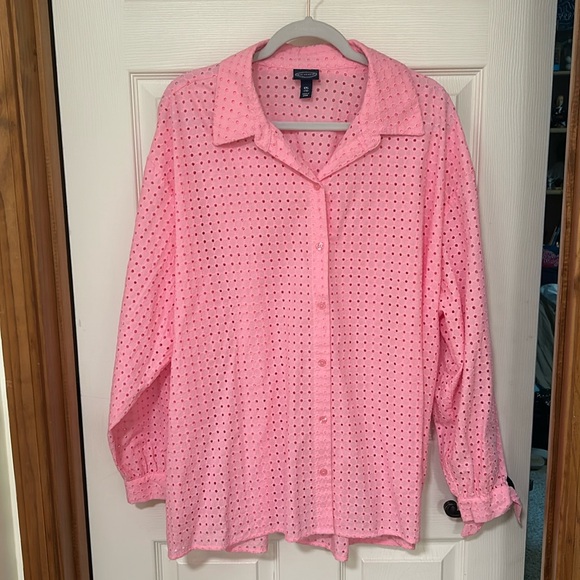 Scoop NYC | Tops | Nwt Scoop Pink Eyelet Button Down Blouse | Poshmark